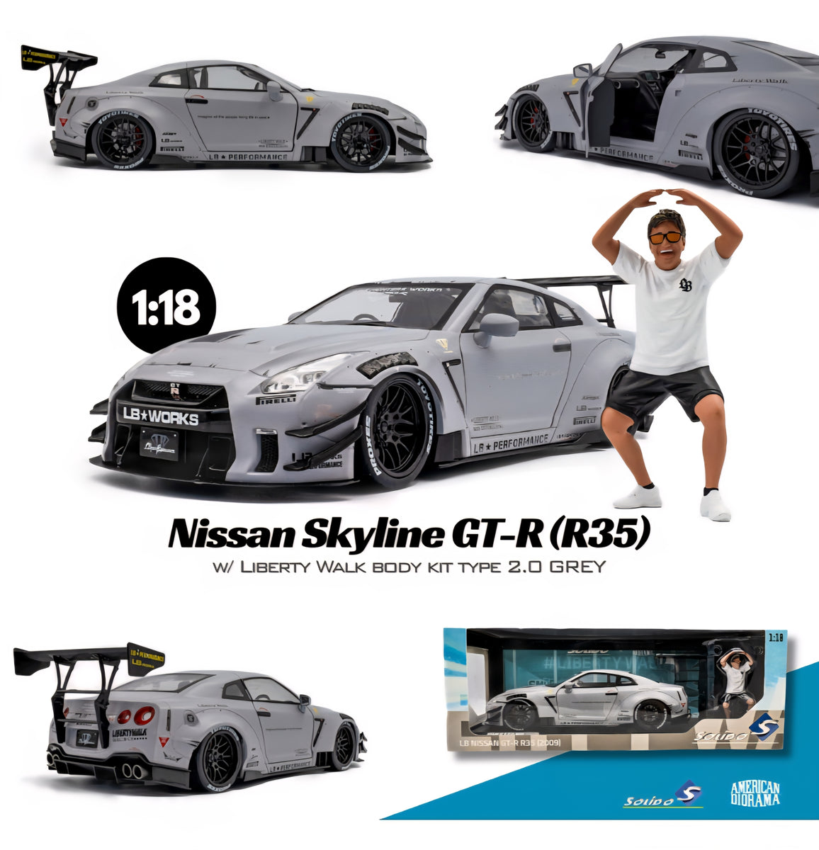 Nissan GTR R35 LBWK Body Kit Grey 1/18 SOLIDO S1805821 – MaMiniature.fr